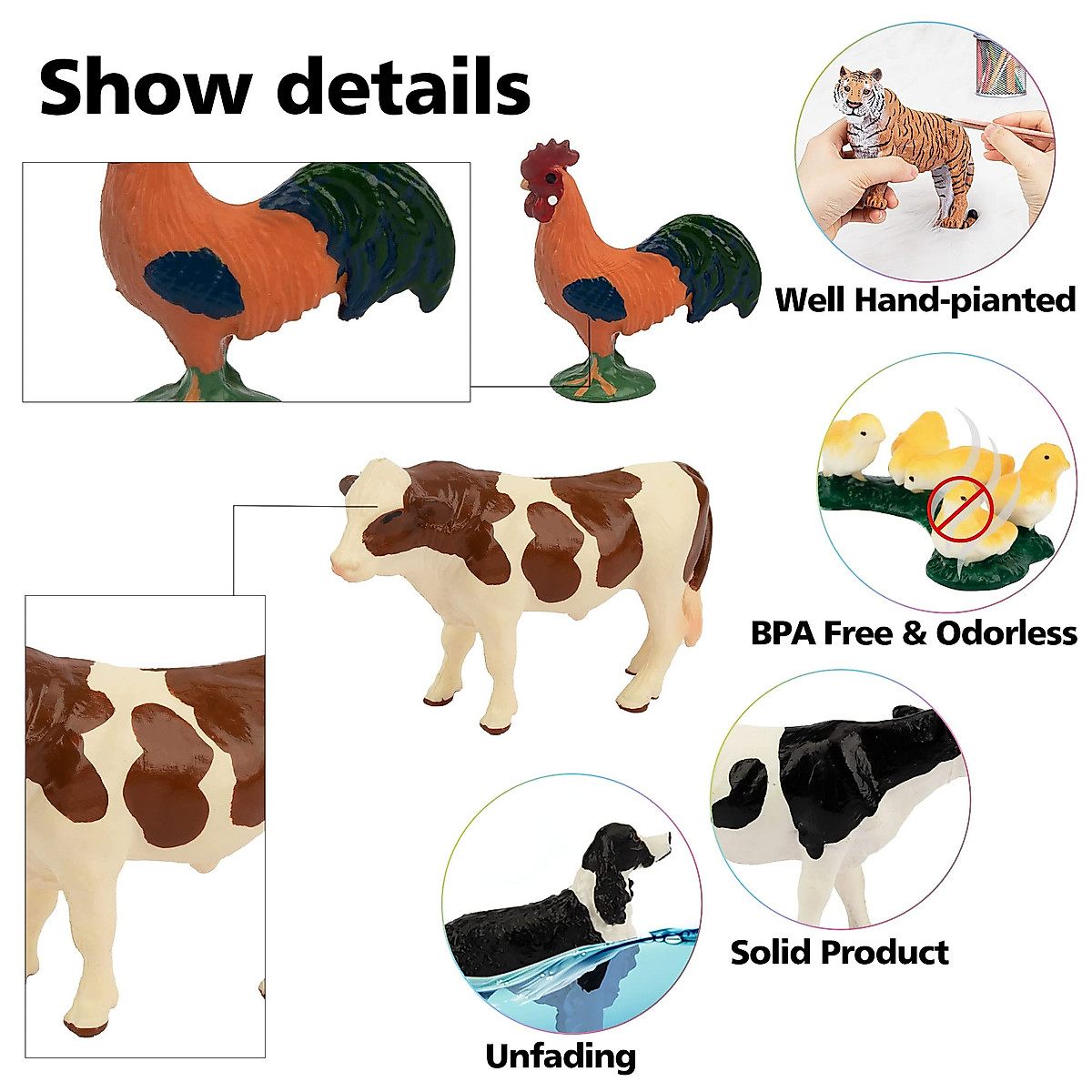 Toymany 14PCS 0.6-2.5" Tiny Farm Animal Figures Toy, Detailed Texture Farm Figurines Cake Topper, Easter Christmas Birthday Gift School Project for Kids Children Toddlers