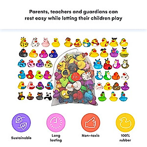 Kicko Assorted Rubber Ducks in Bulk - 50 Pack - 2 Inches - for Kids, Sensory Play, Stress Relief, Stocking Stuffers, Classroom Prizes, Decorations, Supplies, Holidays, Pinata Filler, and Rewards