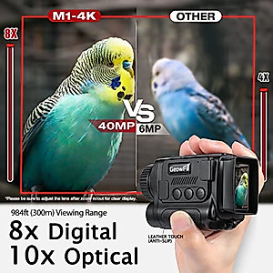 Night Vision Monocular 4K, Infrared Digital Night Vision with 984ft 8X Zoom 2000mAh Rechargeable Battery, 4K Video&40M Photos, Save Photos&Video with Audio for Adult Hunting Camping Military, 32G card