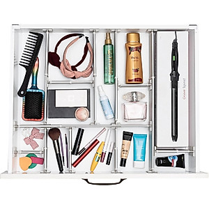 Practical Comfort Drawer Dividers, 9 pcs adjustable drawer dividers set, Made from high strength aluminum, 3 Main expandable drawer divider expand From 17.5" to 19.7" + 6 Sliding Separators 3.8"