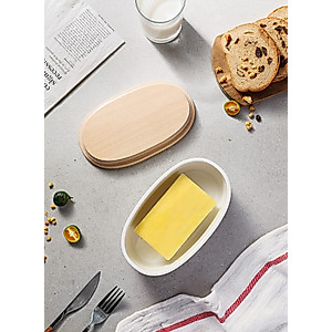 Sweese 331.101 Airtight Butter Dish, Oval Butter Dish with Lid for Countertop - Large Butter Keeper Container - Butter Dishes with Cover for 2 Stick of Butter - Housewarming, Kitchen Gift- White