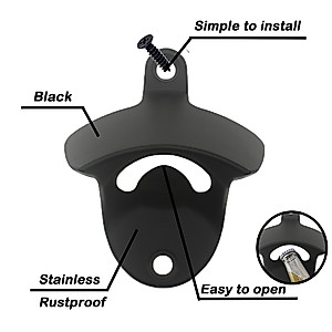 Luwanburg Stainless Wall Mount Beer Bottle Opener Screw in Bottle Cap Opener Black