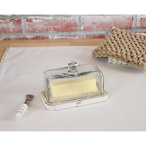 Mud Pie Glass Beaded Butter Dish, White, 3 1/2" x 6 1/2"