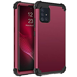 BENTOBEN Compatible with Samsung A71 5G Case, 3 Layer Hybrid Hard PC Soft Rubber Heavy Duty Rugged Bumper Shockproof Anti Slip Full-Body Protective Phone Cover for Samsung A71 5G 2020, Wine Red