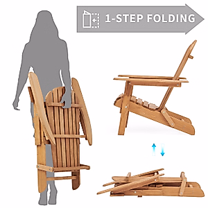 Mederra Wooden Folding Adirondack Chair, Half Pre-Assembled Outdoor Wood Patio Lounge Chair for Lawn Backyard Deck Pool Beach Firepit