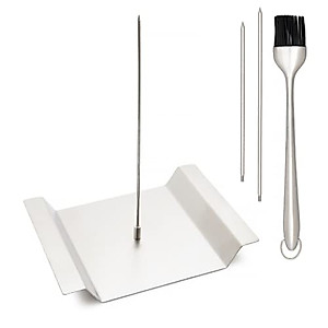 Rossbright Skewer Hack for BBQ - 3 Stick Sizes - Stainless Steel Stand for Upright, Vertical Grilling - Ideal Holder for Brazilian Meats, Gaucho Style, Chicken, Steak - Complete with Basting Brush