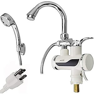 WEZER Electric Shower Water Heater Instant Tankless Hot Water Faucet Kitchen Fast Heating Tap Water Faucet 110 V Electric Hot Water Heater Under Inflow with LED Digital Display. (With Hose Included)