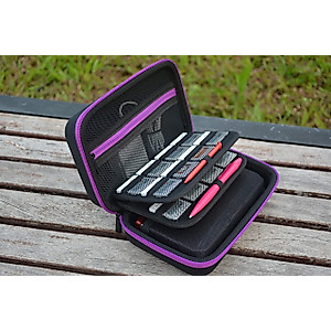 Jun Xuan New 3DS XL and 2DS XL Carrying Case - Fits Wall Charger - 16 Game Card Storage Holders, Hard Shell and Accessories Pocket - Black/Purple
