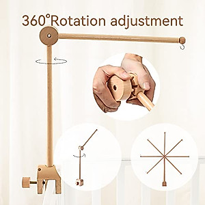 Wooden Crib Mobile Arm | Baby Crib Mobile Arm Wooden Holder | Rotatable Adjustable Anti Slip Attachment Clamp for Sturdy Mobile Hanger (Only Arm)