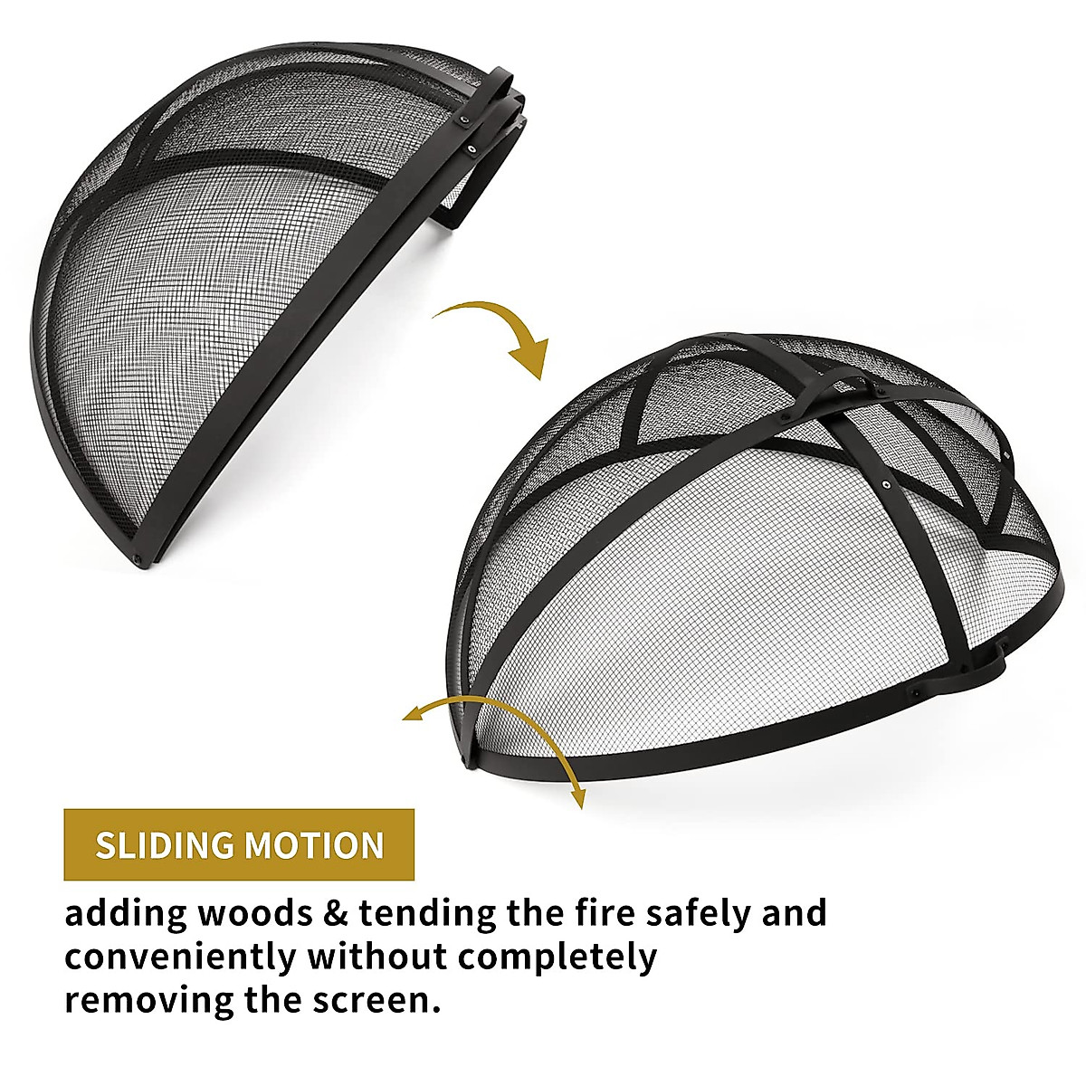 Outdoor Fire Pit Spark Screen Cover Accessory, 36In Patio Round Easy-Opening Fire Mesh Screen Guard, Heavy Duty Steel Firepit Ember Lid with Hinge