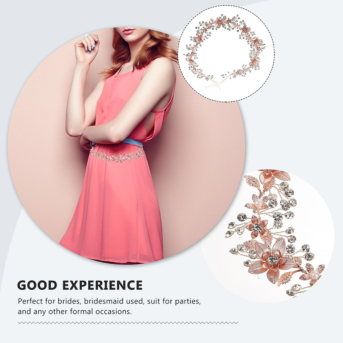 KESYOO Wedding Crystal Belt Fashion Bridal Dress Belt Accessory Bridal Flower Waistband Rose Gold Belt (Rose Gold)