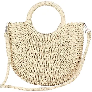 Summer Beach Handbag Women Straw Tote Purse Top Handle Crossbody Bag for Travel Vocation