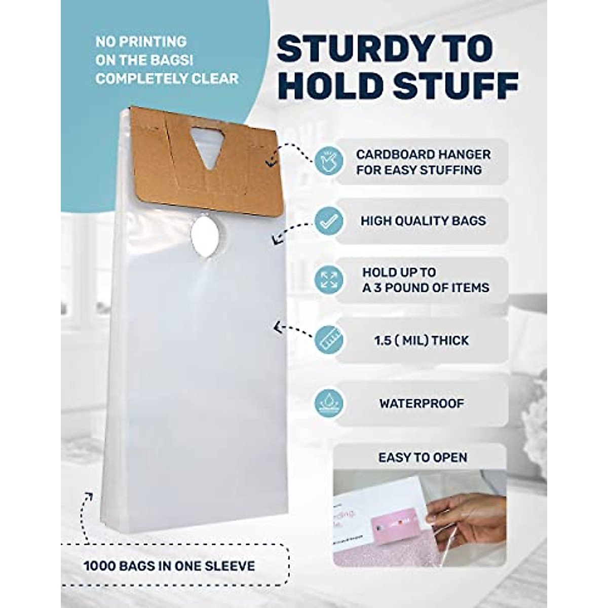 Skywin 1000 Door Hanger Bags 6 x 12 inches - Clear Door Hanger Bags Protects Flyers, Brochures, Notices, Printed Materials - Waterproof and Secure Door Knob Hanger for Outdoor Use (1000)