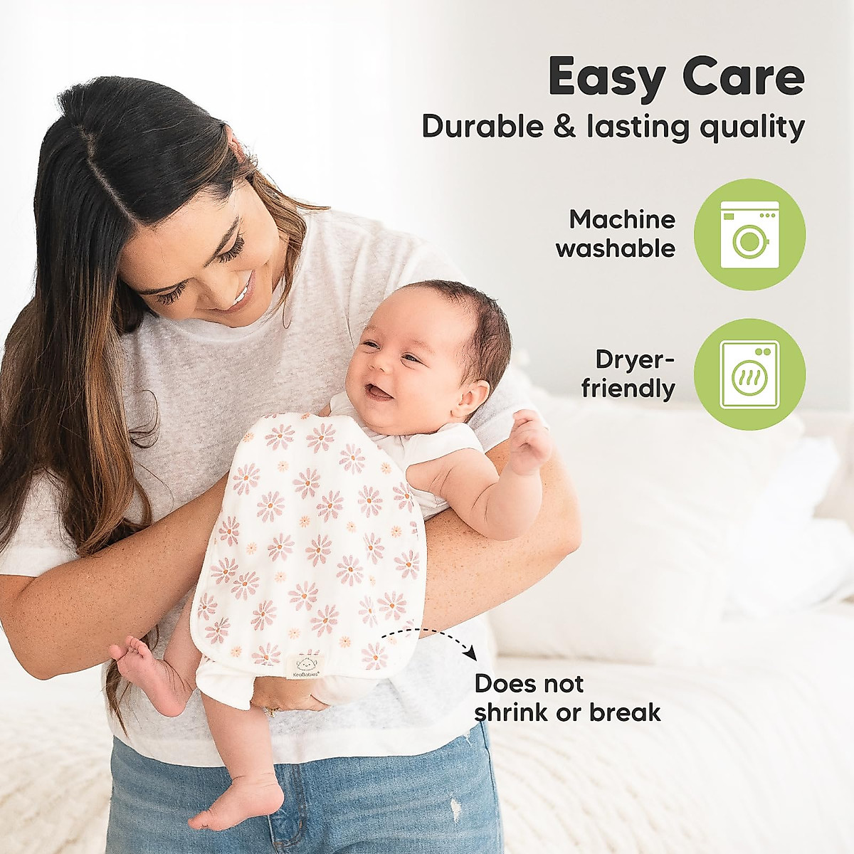 5-Pack Muslin Burp Cloths for Baby Boys and Girls - Super Absorbent Baby Burp Cloth, Viscose Derived from Bamboo Cotton Baby Washcloths, Burp Rags, Large Neutral Burp Clothes for Newborn (Petals)