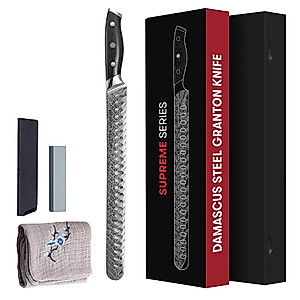 Master Maison Premium 19-Piece Kitchen Knife Set With Wooden Storage Block And Damascus Steel Granton Edge Carving Knife Set With Edge Guard Cover & Gift Box | German & Japanese Stainless Steel, Black