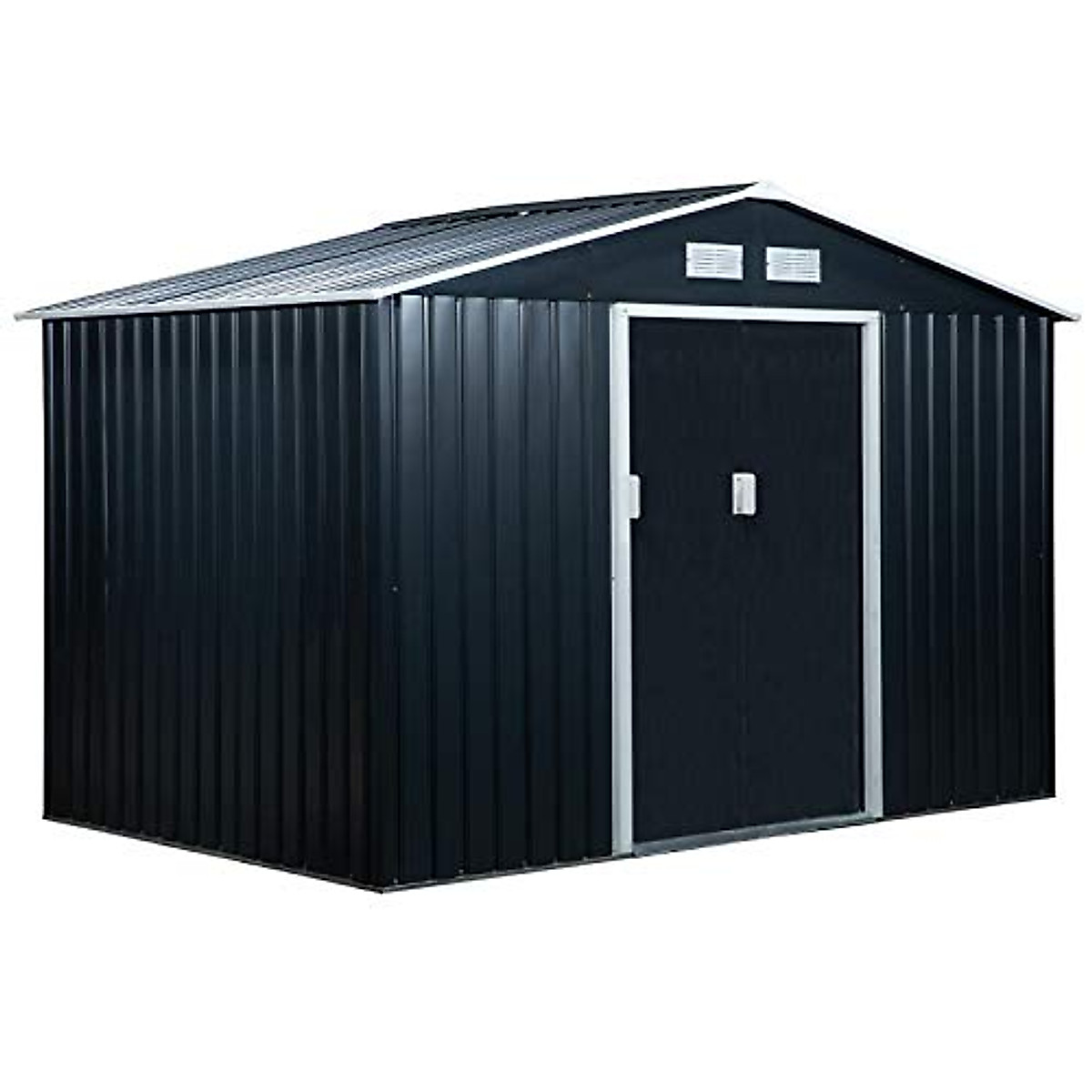 9'X6' Garden Tools Storage Shed Lawn Care Equipment Bicycles Pool Supplies Storage Patio Yard Backyard Use Sloped Roof Design 2 Sliding Door 4 Ventilation Window Galvanized Steel Frame Construction