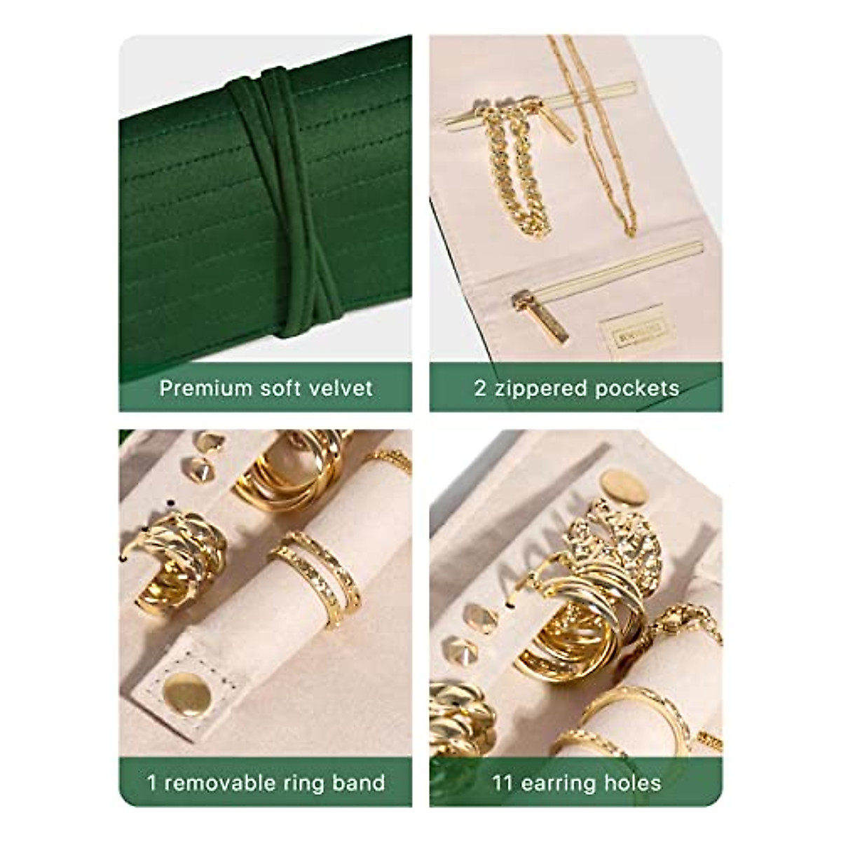 Benevolence LA Jewelry Boxes for Women | Jewelry Organizer | Large Velvet Jewelry Box for Earrings Necklaces, Bracelets and Rings | 2 Layer Jewelry Storage Organizer | Emerald Green