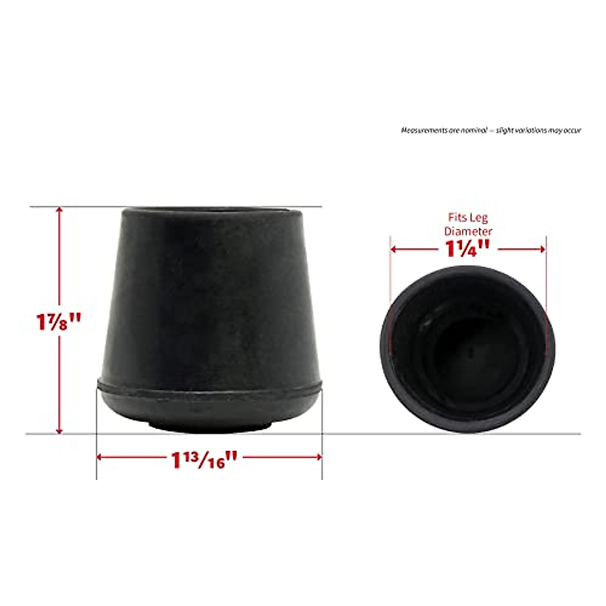 Shepherd Hardware 8746E Leg Tips 1-1/4-Inch Inside Diameter Rubber Chair Leg Caps, 24 Pack, Black