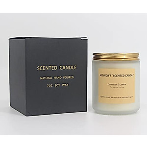Great Gifts for Him or Her, MZJXGIFT Scented Candle, 7 Oz Natural Soy Wax, Single Lead-Free Cotton Wick, 48 Hours of Burn Time (Lavender & Lemon)