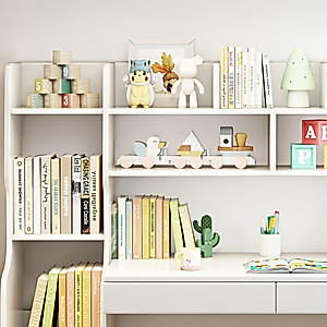 BALANBO Kids Desk Kids Table with Drawers and Bookshelf Wooden Kids Media Desk Student Learning Computer Workstation and Writing Desk (White)