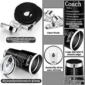 Eaasty Coach Gifts for Men Best Coach Tumbler Includes 30 oz Coach Mug and Coach Whistle Stainless Steel Travel Mug with Lid for Coach Men Women (Black,6 Pcs)