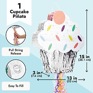 BLUE PANDA Pull String Cupcake Pinata for Baby Shower, Kids Birthday Party Supplies, (Small 13 x 15 x 3 Inches)