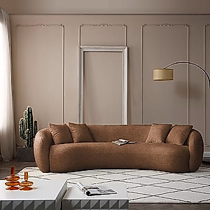 ERYE 5 Seats Teddy Fleece Boucle Freestanding Sofa Modern Half-Moon Comfy Leisure Couch with 4 Perfectly-Scaled Pillows, Oversized Sleek Curved Sofa&Couch for Home Office Apartment Living Room