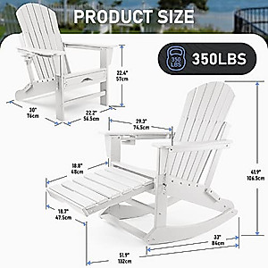 Adirondack Chair with Ottoman,Folding Adirondack Chairs,Rocking Adirondack Chair with Cup Holder,Adirondack Chairs Weather Resistant,Fire Pit Chairs,Plastic Adirondack Chairs for Adults,350 lbs