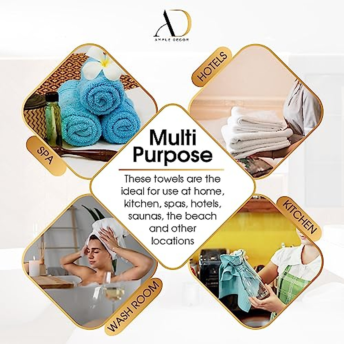 Ample Decor 100% Cotton 6 Pcs Bath Towel Set, Luxury Bath Towels for Bathroom - 2 Bath Towels, 2 Hand Towels, 2 Washcloths - Soft Pink