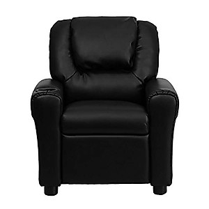 Flash Furniture Vana LeatherSoft Kids Recliner with Cup Holder, Headrest, and Safety Recline, Contemporary Reclining Chair for Kids, Supports up to 90 lbs., Black