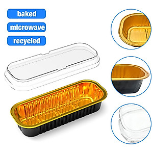 50 Pack Aluminum Foil Mini Loaf Pans With Lids, 6.8oz Disposable Aluminum Foil Ramekins Baking Cups, Rectangle Cupcake Baking Cups for Bread Muffin Cheesecake
