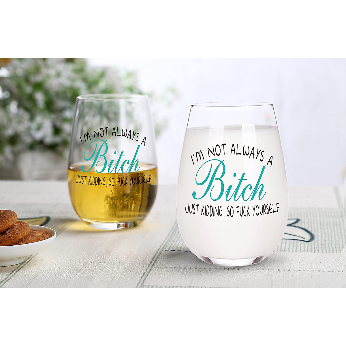 I'm Not Always, Just Kidding Funny Stemless Wine Glass Gifts for Women, Gag Christmas Birthday Gifts Ideas for Girlfriends, Women, Sister, Friends, BBF, Coworkers, Unique Friendship Wine Glass, 17oz