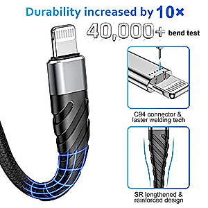 iPhone Charger 6FT 3Pack, [Apple MFi Certified] Lightning Cable Long iPhone Cable Cord Fast iPhone Charging Cable Compatible with iPhone 14/13/12/11 Pro Max/XS MAX/XR/XS/X/8/7/Plus/6S/6/SE/5S/iPad