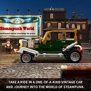 FUNWHOLE Vintage-Car Lighting Building-Bricks Set - Steampunk vintage vehicle LED Light Construction Building Model Set 282 Pcs for Adults and Teen
