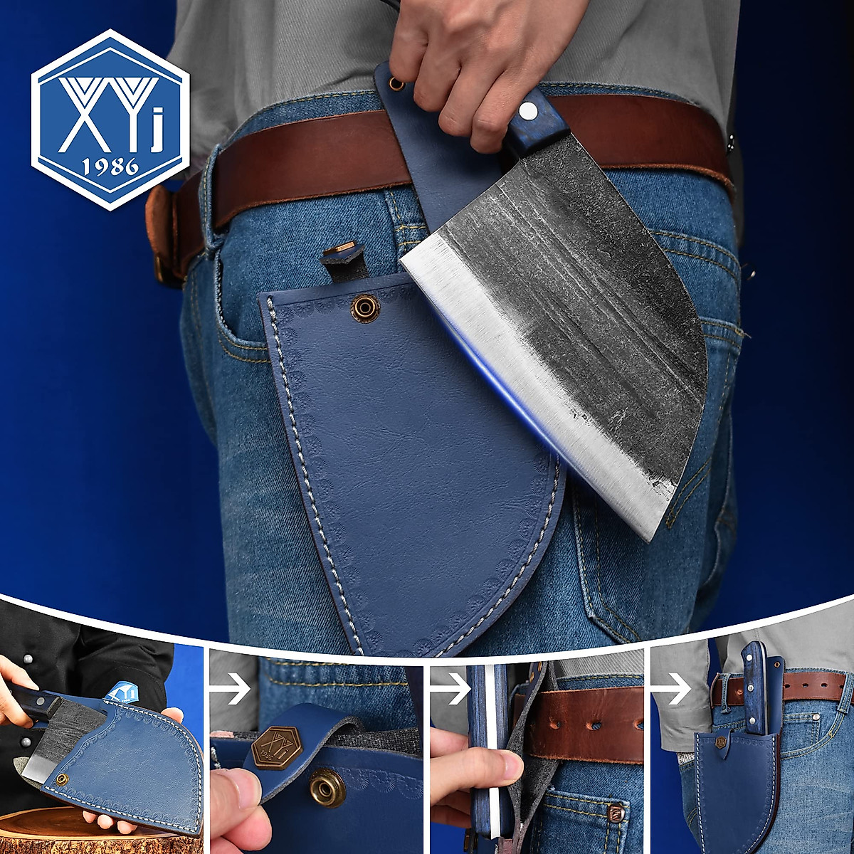 XYJ High Carbon Steel Serbian Butcher Knife Slaughter Chef Knives Cooking Camping Knife Good For All Around Cutting