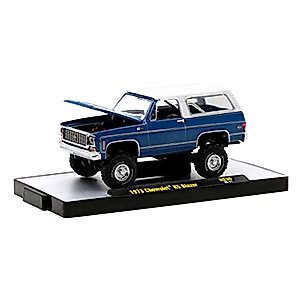 M2 1973 Chevy K5 Blazer Blue with White Top Limited Edition to 13200 Pieces Worldwide 1/64 Diecast Model Car Machines 31500-HS30