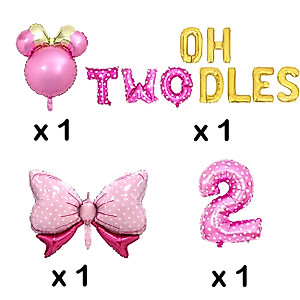 Oh Twodles Balloons Pink Mouse Second Birthday Cake Topper 2nd Mouse Banner Party Supplies Decorations Photo Prop for Girl Baby Bday