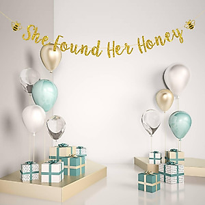 Talorine She Found Her Honey Banner, Bee Bridal Shower Decorations, Honey Bee Bride to Bee Bridal Shower Engagement Wedding Bachelorette Party Supplies,Gold Glitter