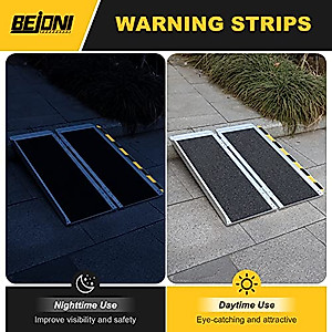 BEJONI 3FT Wheelchair Ramp, 600 lbs Capacity Non-Slip Aluminum Folding Handicap Ramp, Portable Wheelchair Ramps for Home, Steps, Stairs, Doorways, Curbs