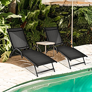 Giantex Lounge Chairs for Outside - Set of 2 Outdoor Chaise Lounge with 5 Adjustable Position, Steel Frame, Patio Loungers, Camping Reclining Chair for Garden, Poolside, Yard Sunbathing Chairs, Black