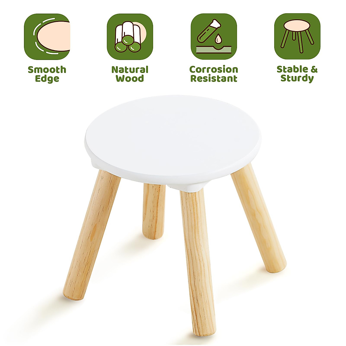 Beright Wooden Step Stool for Kids, 9 Inch Round Kids Chair fit with Sensory Table, Sturdy Sitting Stool with Assembled Four-Legged for Children Toddler, 1 Pack