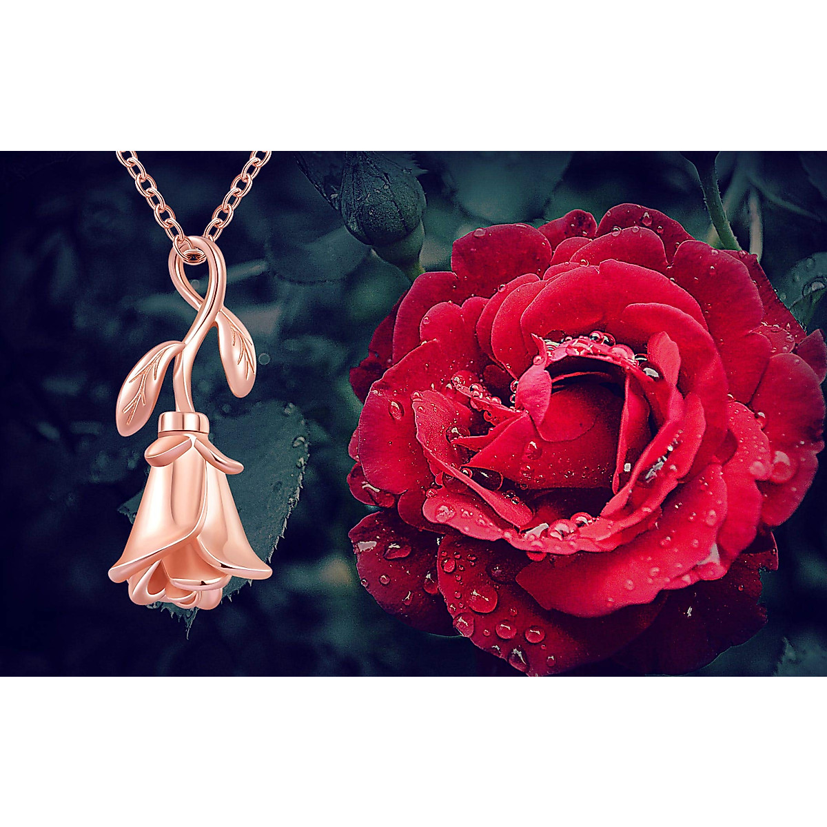 ACJFA 925 Sterling Silver Rose Flower Urn Necklace Cremation Jewelry 14K Rose Gold Plated Keepsake Ashes Memorial Pendant Necklace for Women Gift
