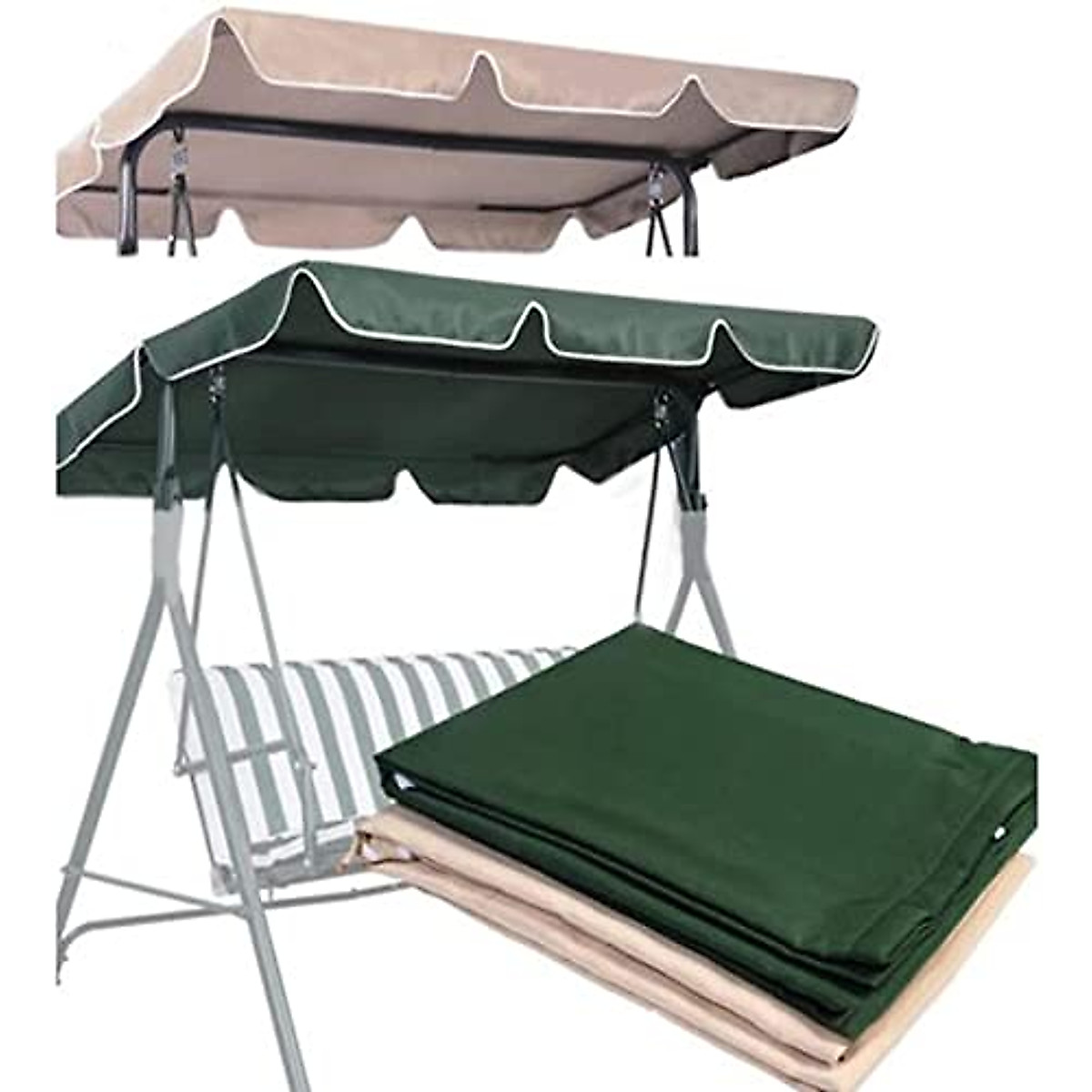 XYQSBY Swing Canopy Waterproof Replacement Canopy for Swing,Top Cover Set Swing Seater Chair Cover Protection Porch Swings Outdoor Canopy Swing Replacement Cover (Dark Green,195x125x15cm)