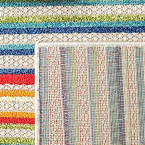 SAFAVIEH Cabana Collection 6'7" x 9' Ivory/Green CBN323A Stripe Indoor/ Outdoor Non-Shedding Easy-Cleaning Patio Backyard Porch Deck Mudroom Area-Rug