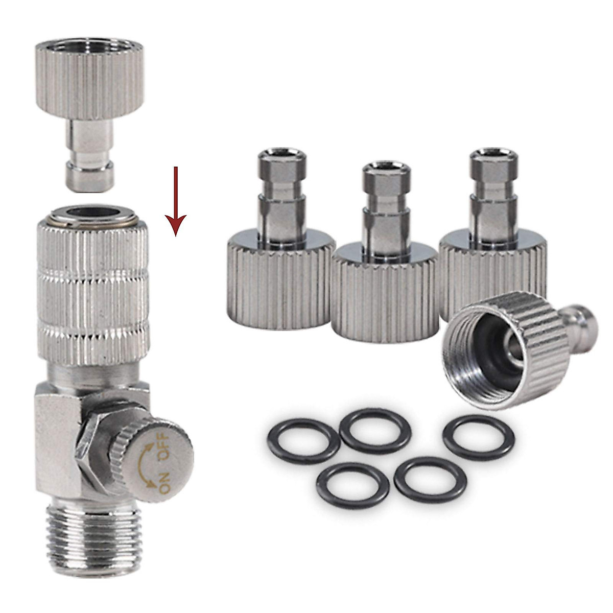 SAGUD Airbrush Quick Release Disconnect Coupler Adapter Kit with Adjustment Valve, Extra 4 Female Fitting & Extra 5 O-Ring Kit, 1/8 Male -1/8 Female Hose Connections