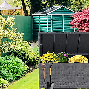 120 Gallon Wicker Deck Box, Waterproof Outdoor Storage Box with Wheels, Large Storage Bench Organizer for Patio Backyard Cushions, Garden Tools and Pool Supplies, Gray