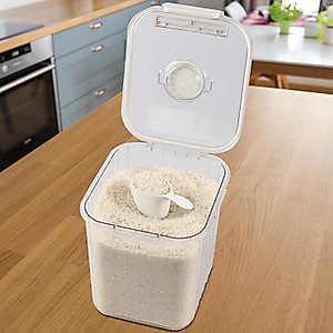 Eagrye 22 Lbs Large Rice Storage Container with Measuring Cup, Clear Pets Food Bin with Seal Locking Lid, Dry Food Flour Bin for Rice, Flour, Pet Food, Baking Supplies