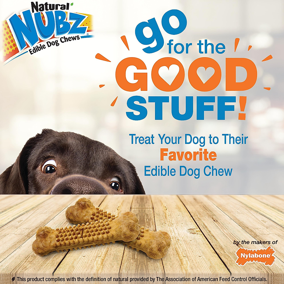 Nylabone Nubz Wild Natural Edible Chew Treats for Dogs, Made in USA, Bison Flavor, Large - Up to 50 lbs. (2 Count)