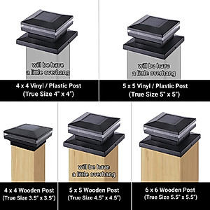 Dynaming 8 Pack Solar Post Lights, Outdoor Decorative Post Cap Light, Solar Powered Black Shell Caps, Brightness Warm White LED Lighting for Fence Deck Patio, Fit 4x4, 5x5 or 6x6 Vinyl/Wooden Posts