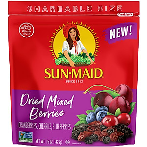 Sun-Maid Dried Mixed Berries - 15 oz Resealable Bag - Cranberries, Cherries, and Blueberries - Dried Fruit Snack for Lunches, Snacks, and Natural Sweeteners